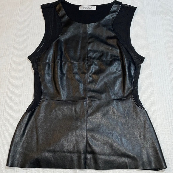 BECCA | Tops | Becca Brand Black Leather Top With Sheer Parts And Seems ...